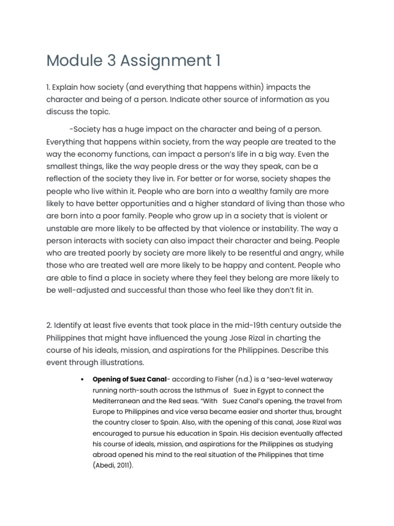 Module 3 Assignment (RIZAL) | PDF | Philippines