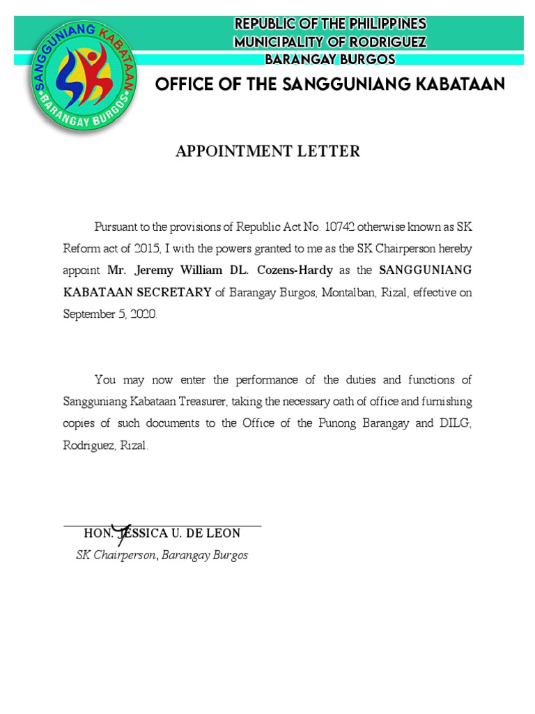 Appointment of SK Secretary in Rizal | PDF