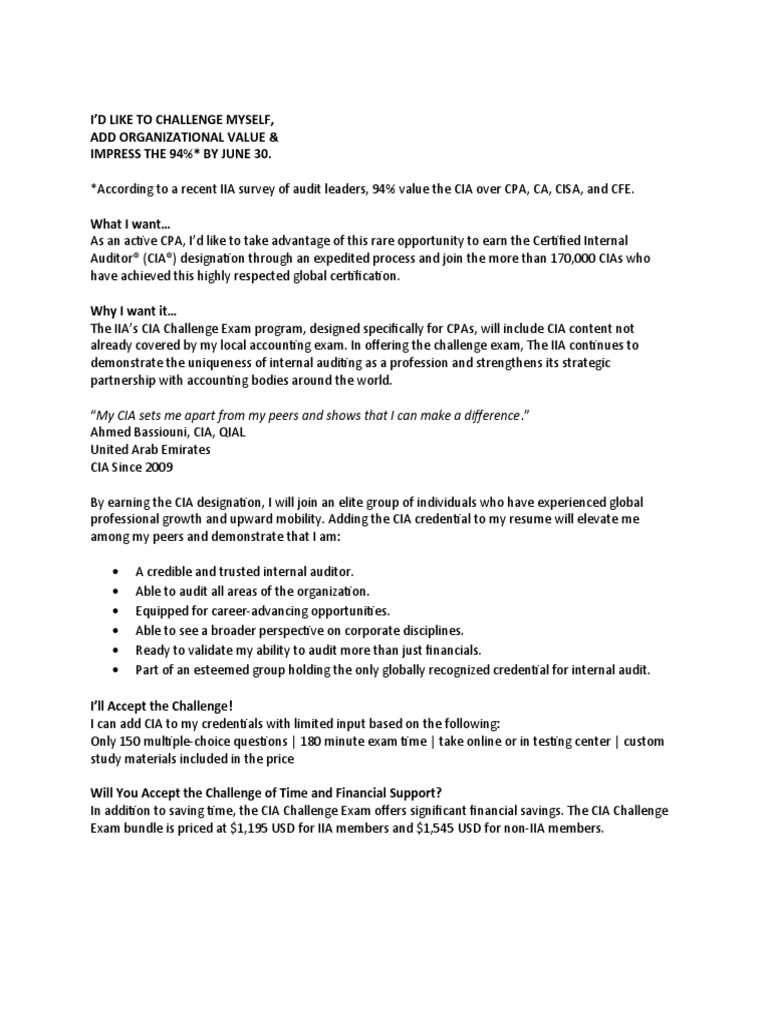 Challenge Exam Letter To Employers | PDF