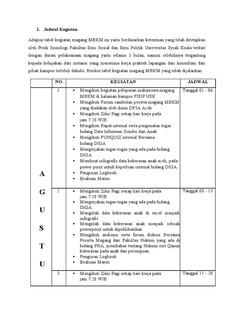 Contoh Jadwal Kegiatan MAGANG MBKM | PDF Contoh Jadwal Kegiatan MAGANG MBKM | PDF