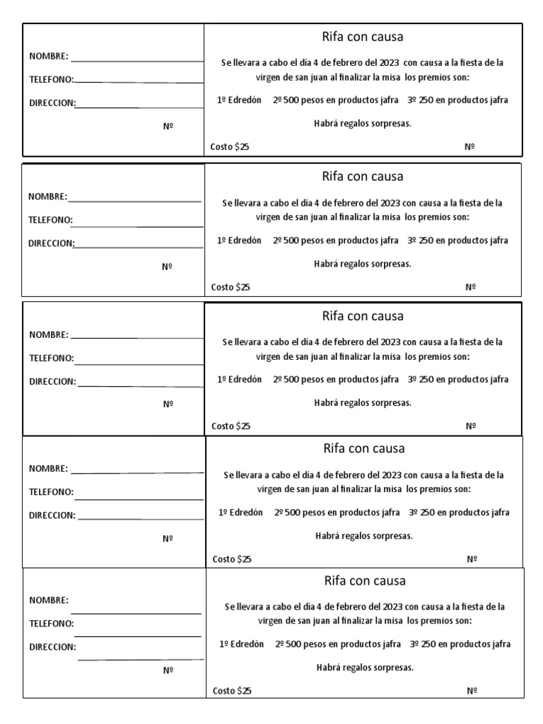 Boletos de La Rifa Virgen | PDF | Cocina, comidas y vino