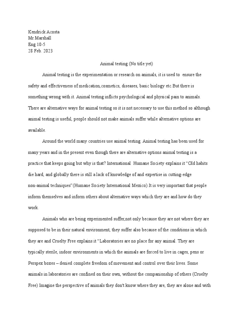 Kendrick Acosta Amillano - 12 - Argument Essay On Animal Testing | PDF ...