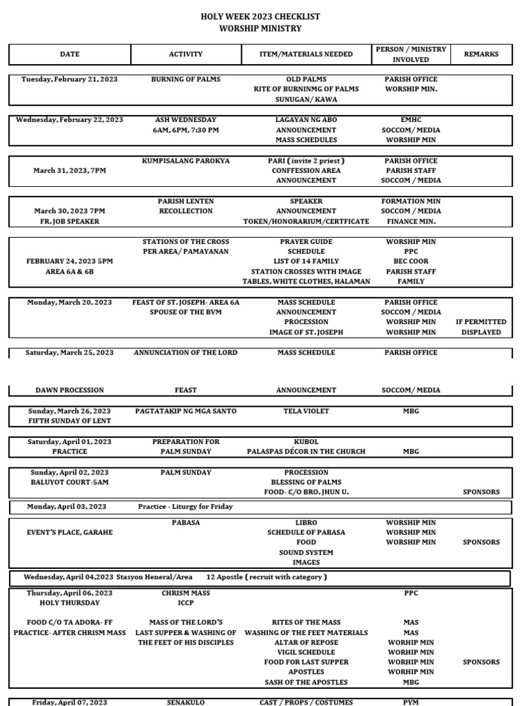 Ate Aurea Dimson Holy Week Checklist | Download Free PDF | March ...
