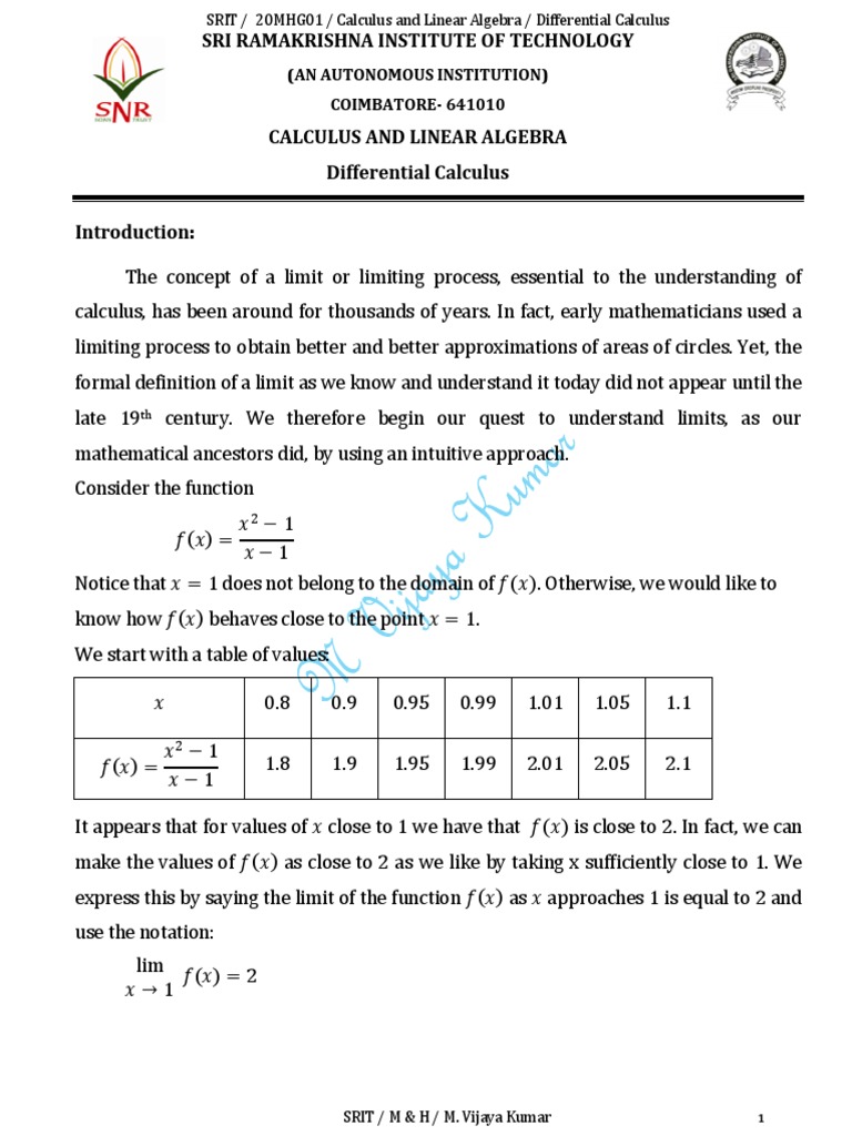 20mhg01 Differential Calculus | PDF | Derivative | Function (Mathematics)
