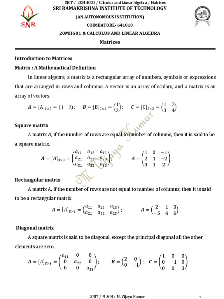 20mhg01 Matrix | PDF | Eigenvalues And Eigenvectors | Matrix (Mathematics)