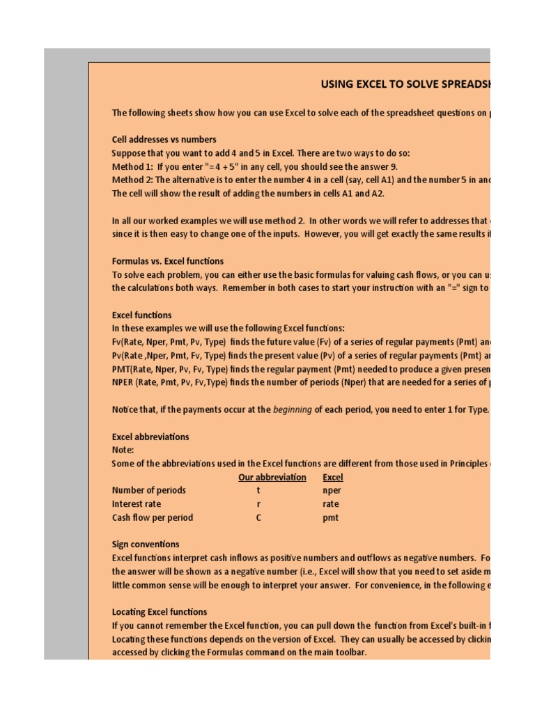 Brealey Principles 14e BYP Ch02C Using Excel To Solve Spreadsheet Questions | Download Free PDF ...