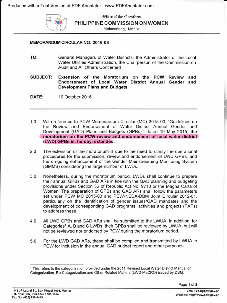 MC 2016 06 Moratorium On The Review of WD GPBs | PDF | Justice | Crime ...