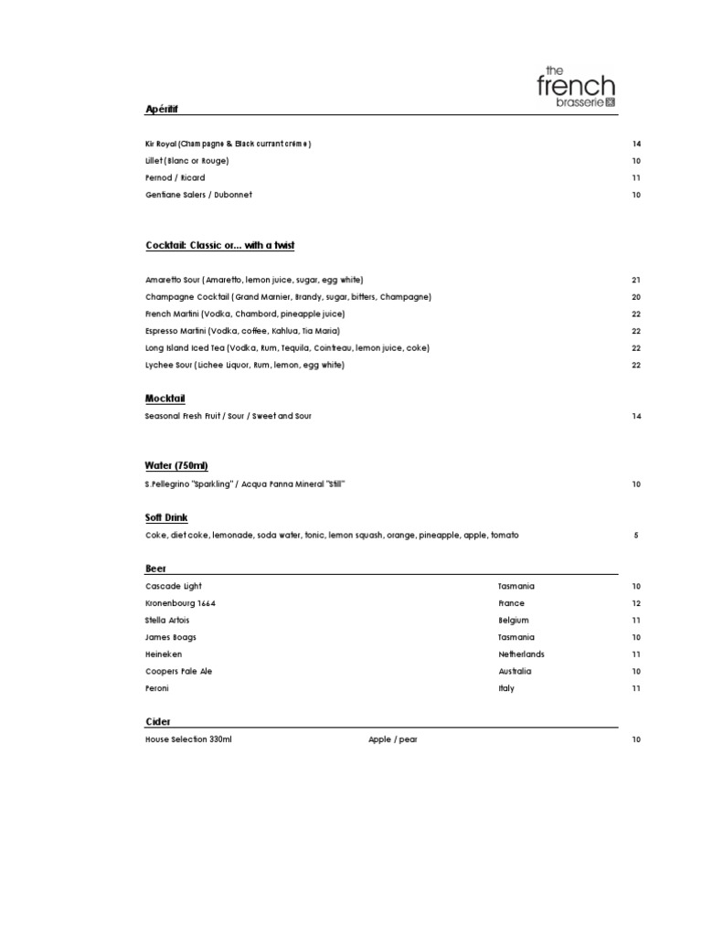 Apéritif and Wine List Pairings | PDF | Fermented Drinks | Wine
