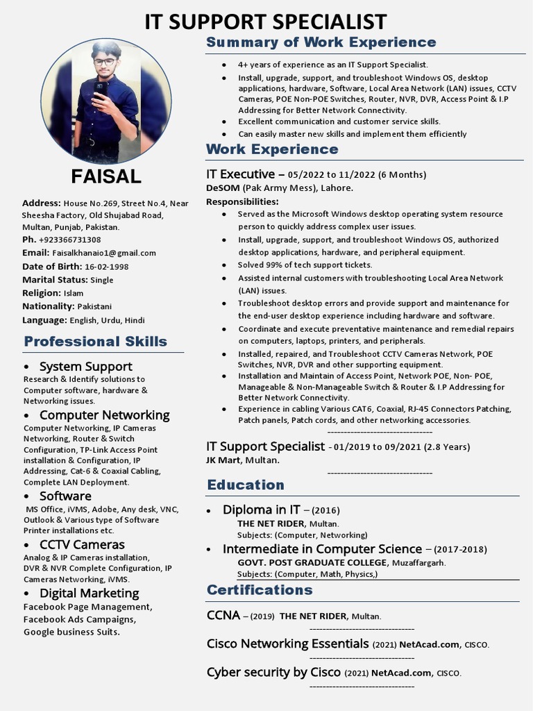 A Comprehensive Summary of an Experienced IT Support Specialist's Work ...