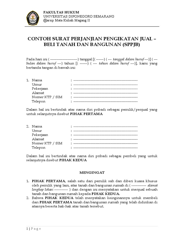 Contoh PPJB Dibawah Tangan | PDF