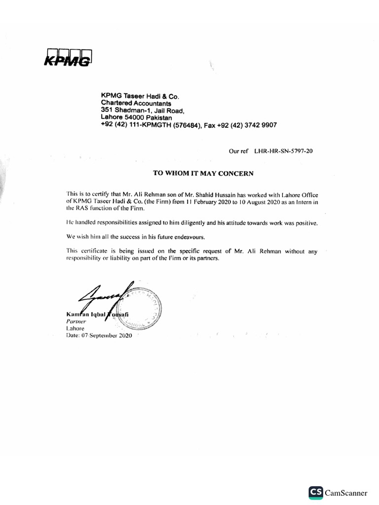 KPMG Experience Letter | PDF