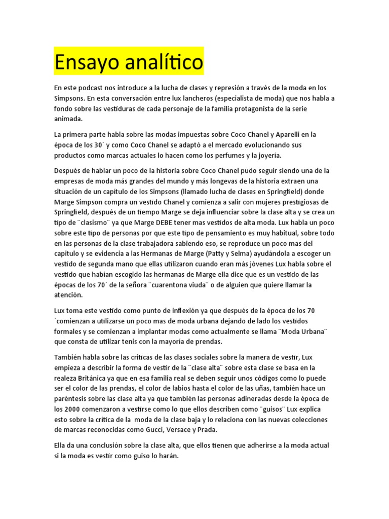 Ensayo analítico M1A | PDF