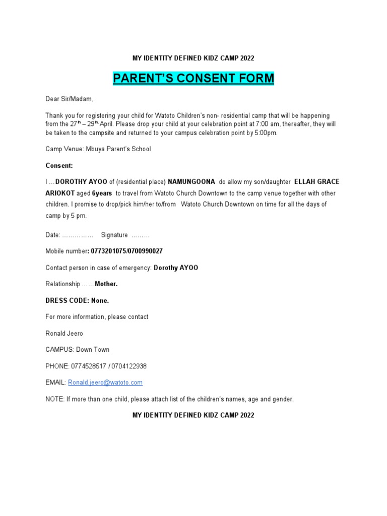 Children's Consent Form | PDF