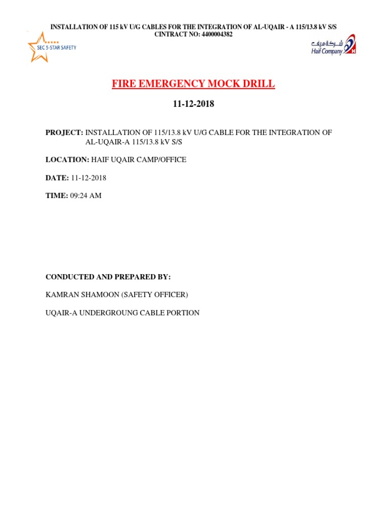 Fire Drill Mock Drill (Al-Uqair A) | PDF | Emergency Evacuation | Emergency