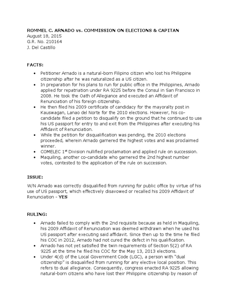 Arnado Vs COMELEC & Capitan 2015 | PDF