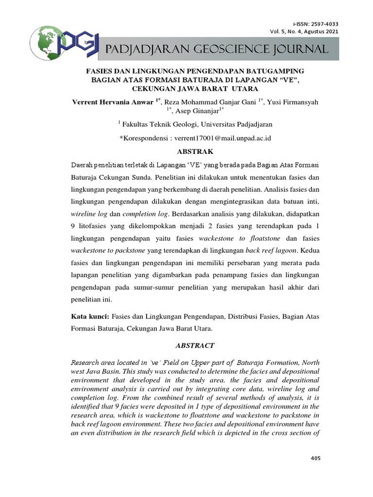 Fasies Dan Lingkungan Pengendapan Batugamping Bagian Atas Formasi ...