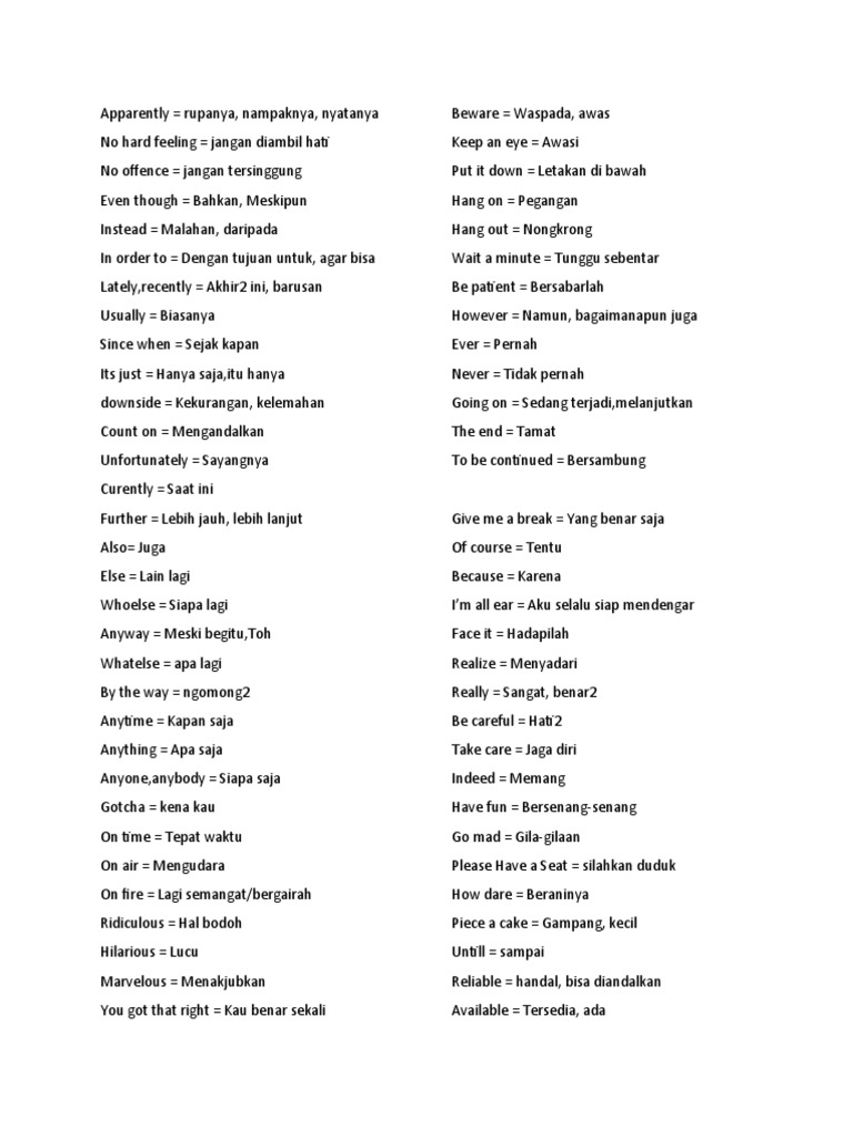 Kosa Kata Bahasa Inggris | PDF