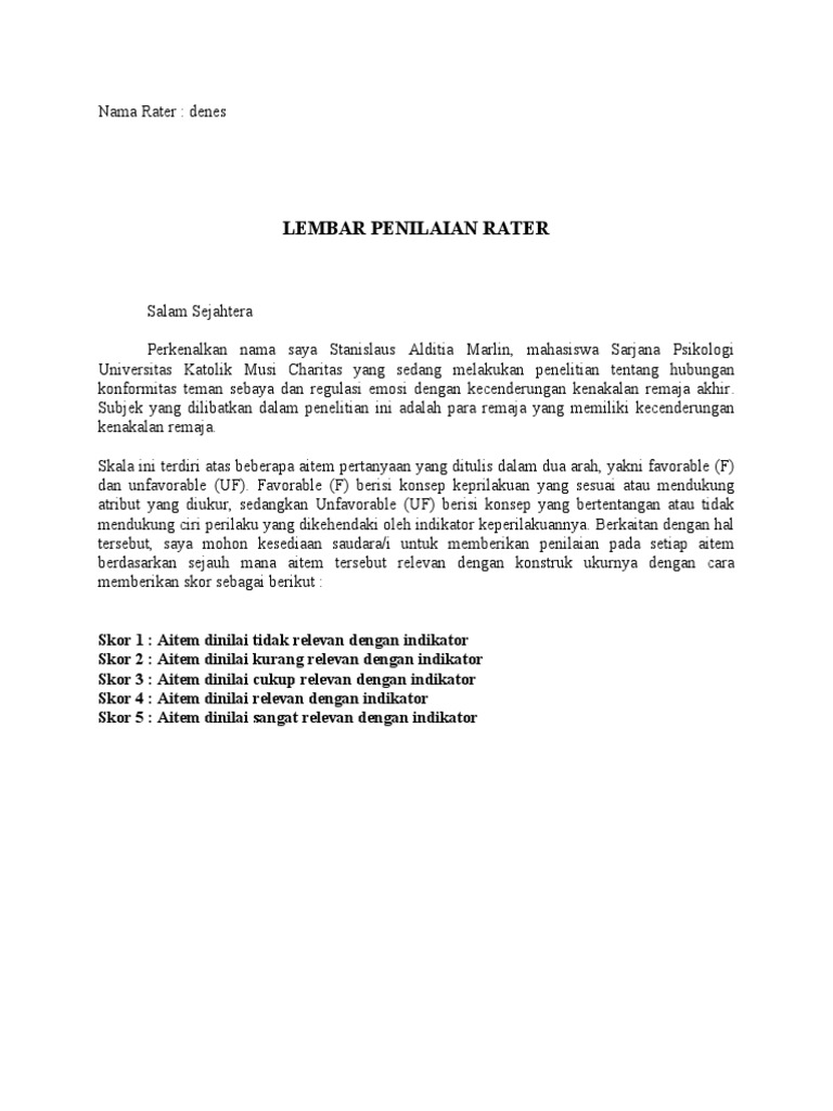 Lembar Professional Judgement Skala Kenakalan Remaja | PDF