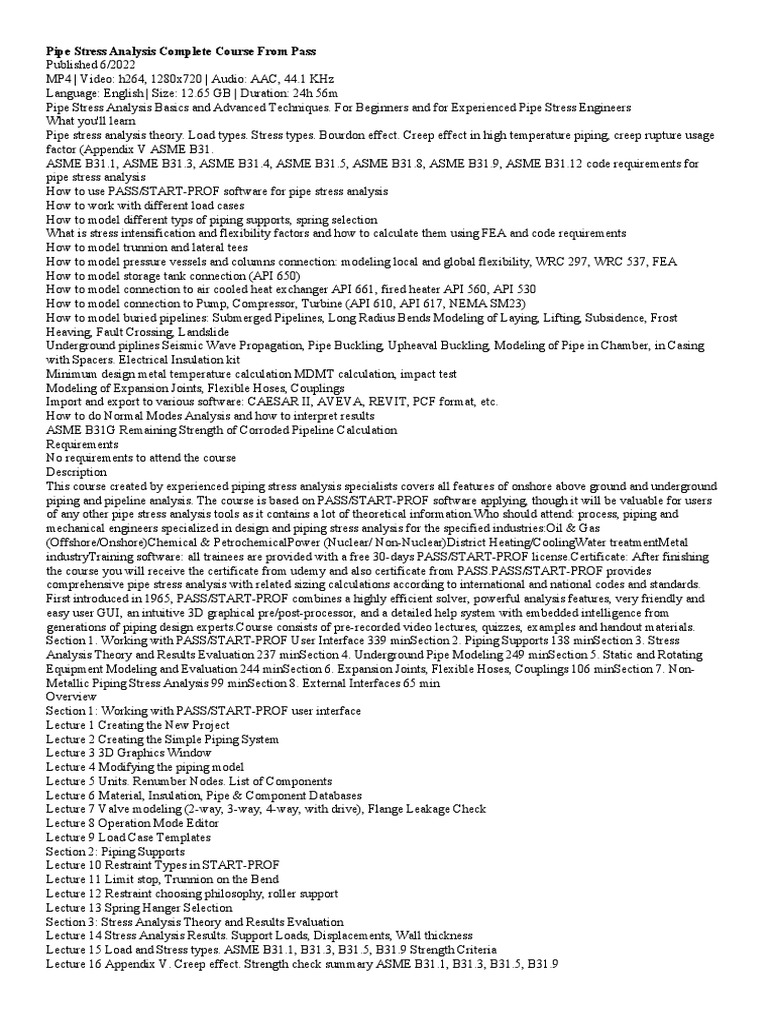 Pipe Stress Analysis Complete Course From Pass | Download Free PDF ... Pipe Stress Analysis Complete Course From Pass | Download Free PDF ...