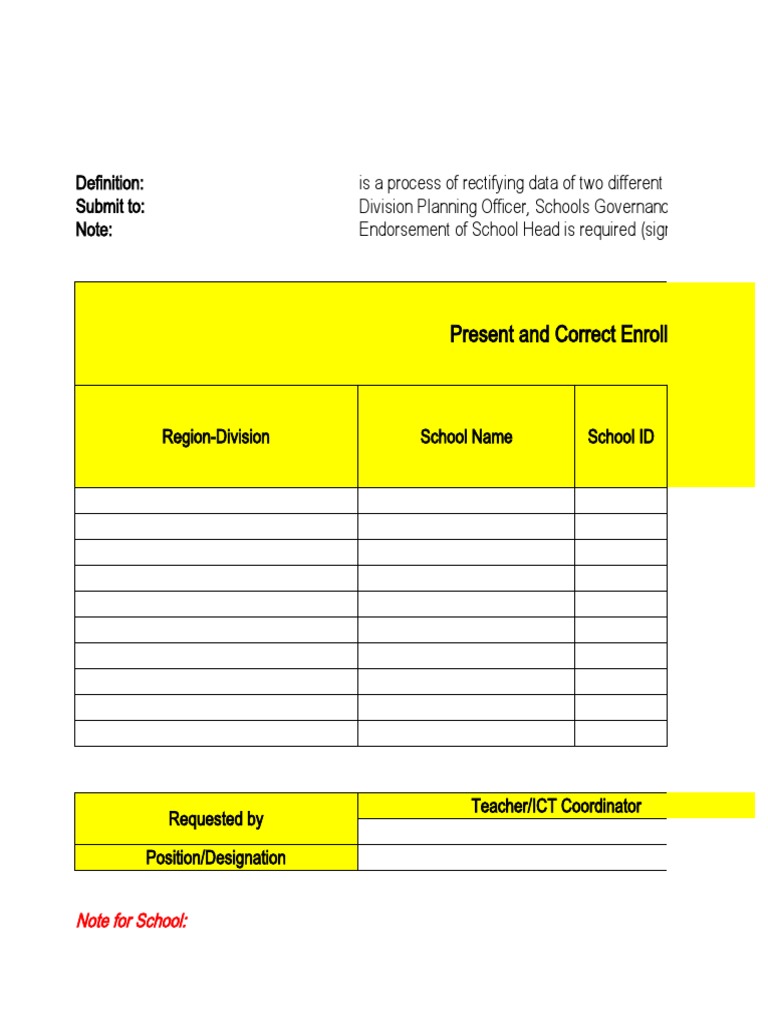 Present and Correct Enrollment: A Request Form for Rectifying Data of ...
