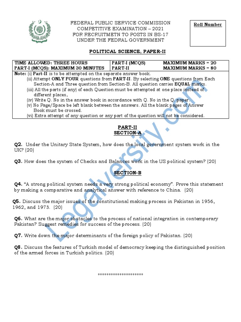 CSS Political Science Paper-II 2021 | PDF