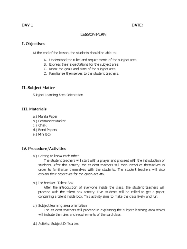 Getting to Know You: An Orientation Lesson Plan Focusing on ...