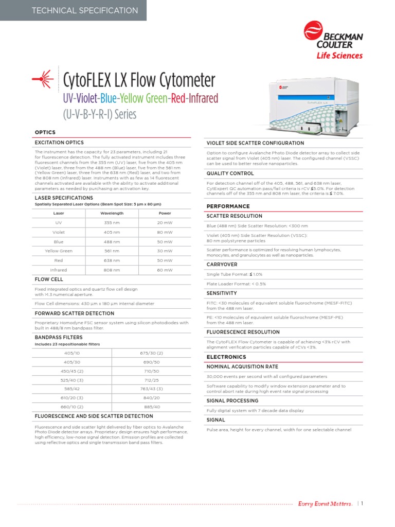 Flow-Cytometers-Cytoflex-Lx-Uvbyri-Specification Sheet-2018-07 | PDF | Laser | Flow Cytometry