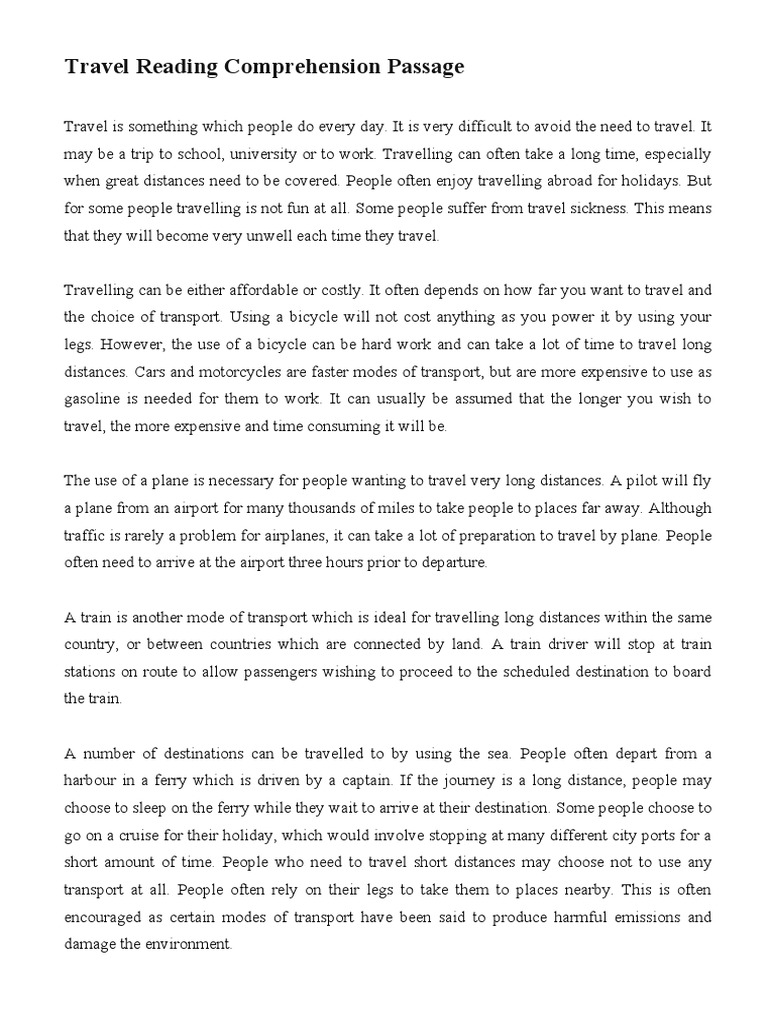 Travel Reading Comprehension Passage | PDF | Transport | Train