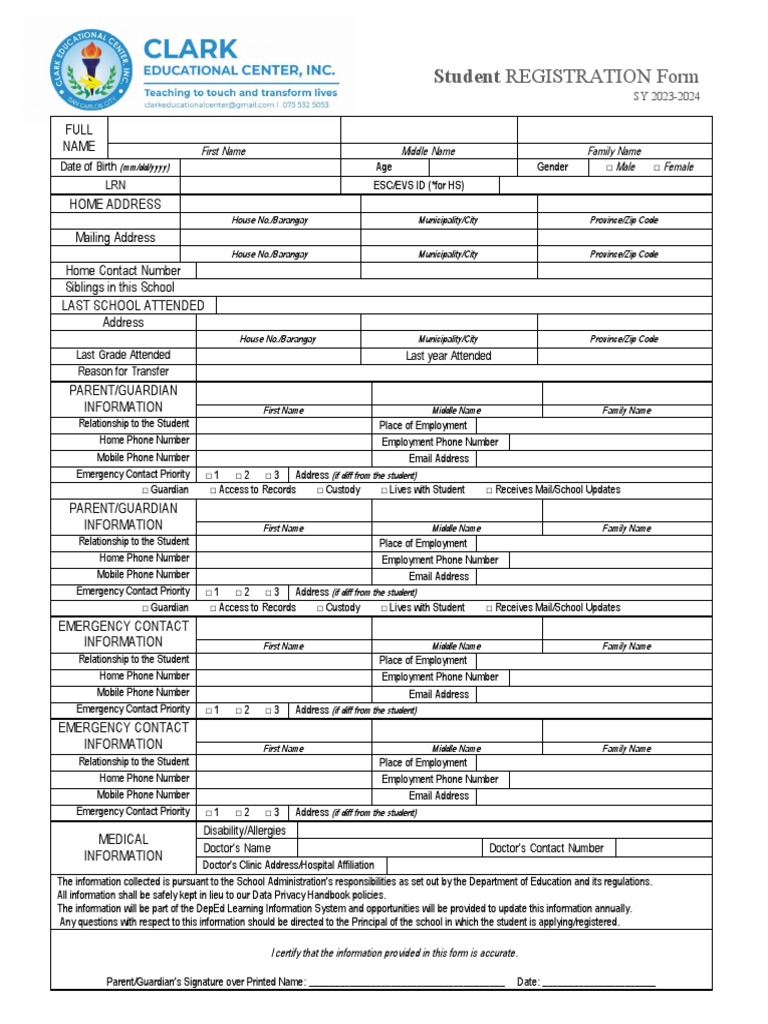 Student Registration Form 2023-2024 | PDF | University And College ...
