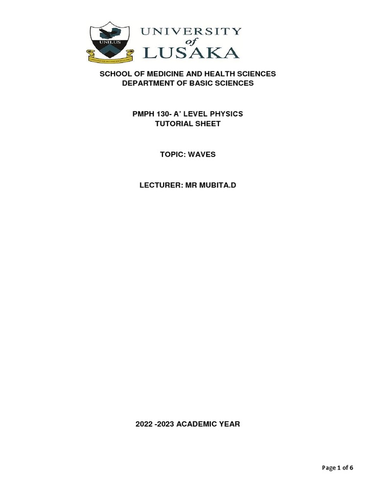 PMPH130 Waves Tutorial Sheet | PDF | Wavelength | Diffraction