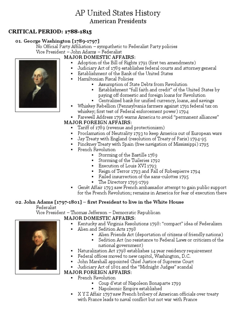 APUSH Presidents Review List With Photos | PDF | Federalist Party ...
