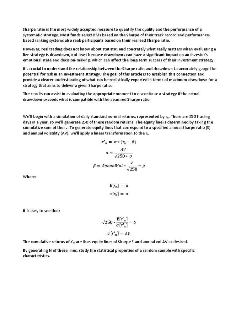 Connection Between Sharpe and Max-Drawdown | PDF | Sharpe Ratio | Investing