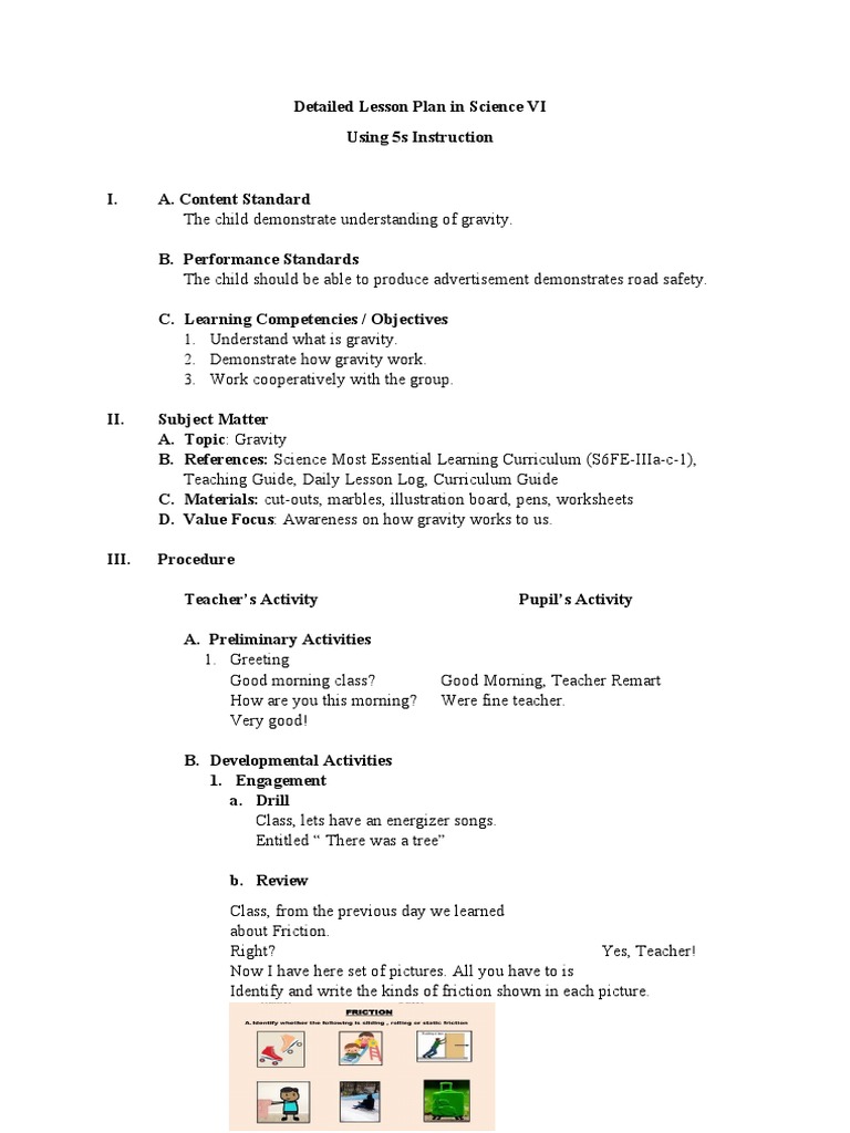 Detailed Lesson Plan In Science Vi Gravity Pdf Gravity Lesson Plan