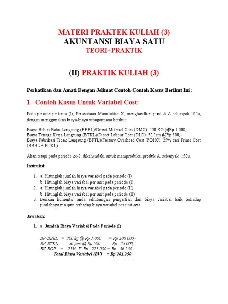 Materi Kuliah (2) Praktek TTG - Cost Class. Akb. 1 (D-3) - Feb22 | PDF ...