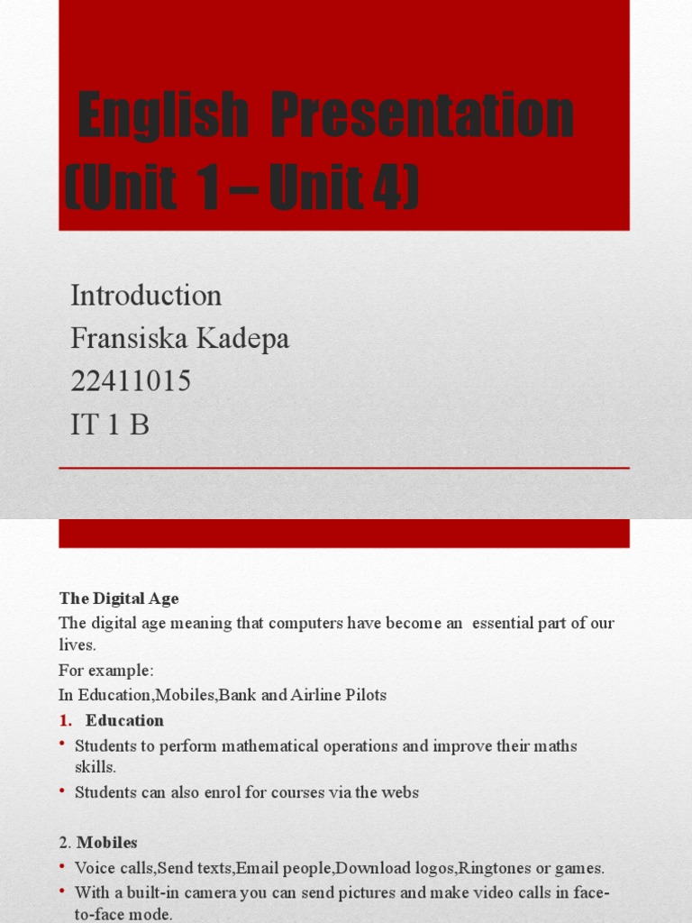 English Presentation Unit 1 Unit 4 Pdf Central Processing Unit
