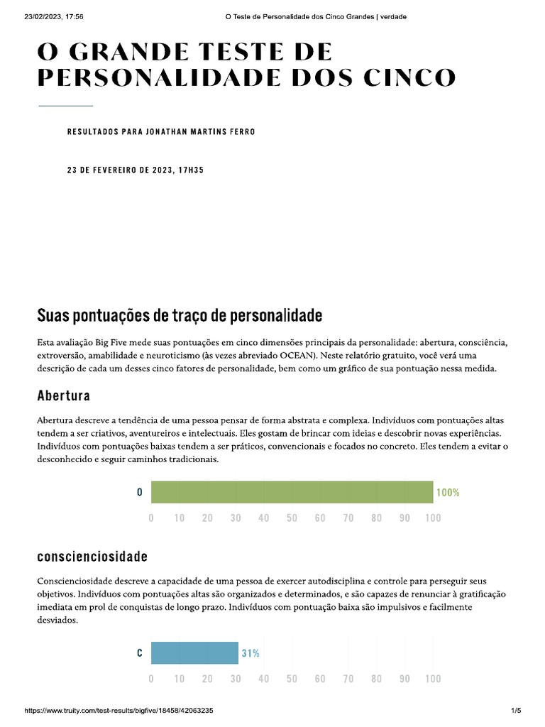 O Grande Teste Das Cincos Personalidade | PDF