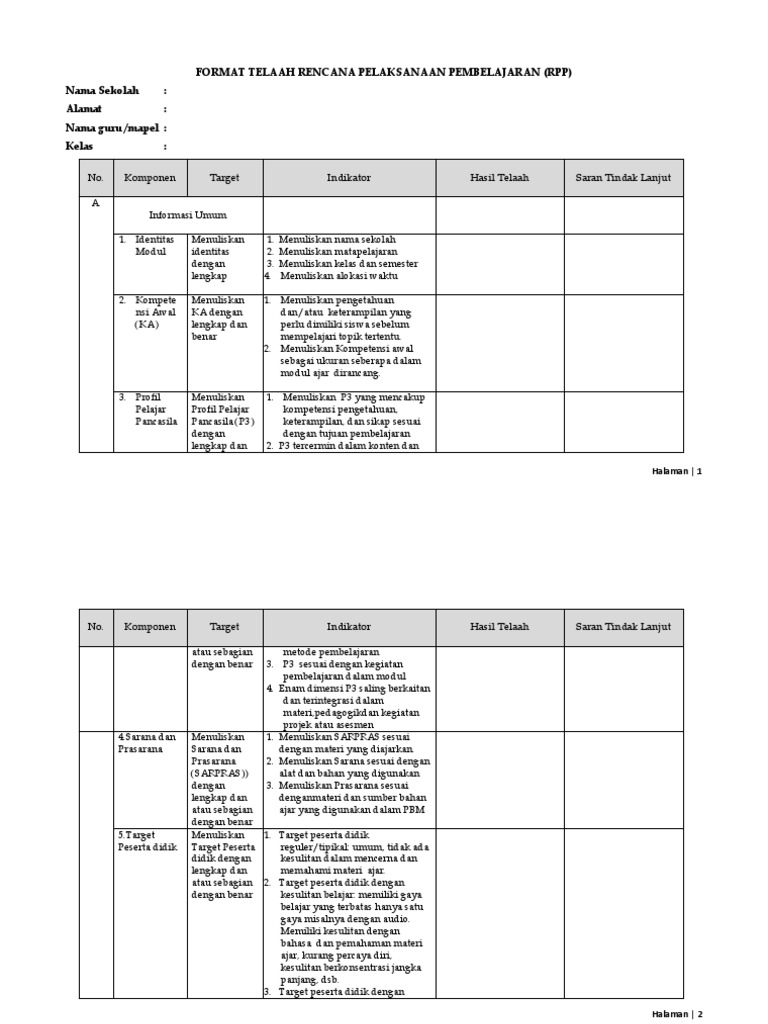 Format Telaah RPP Modul Ajar IKM | PDF | Karier & Perkembangan ...