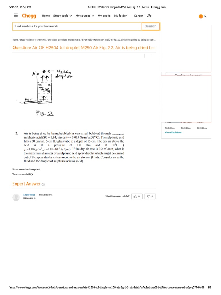 Air of H2504 Tol Droplet M250 Air Fig. 2 2. Air is... _ Chegg.com | PDF | Drop (Liquid) | Fluid ...