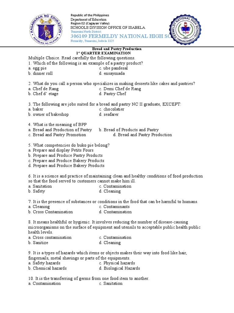 BPP 2023: 1st Quarter Exam Guide | PDF | Flour | Cookware And Bakeware