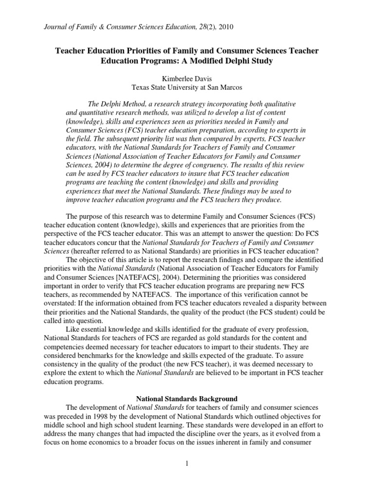 (2010) Teacher Education Priorities of Family and Consumer Sciences ...