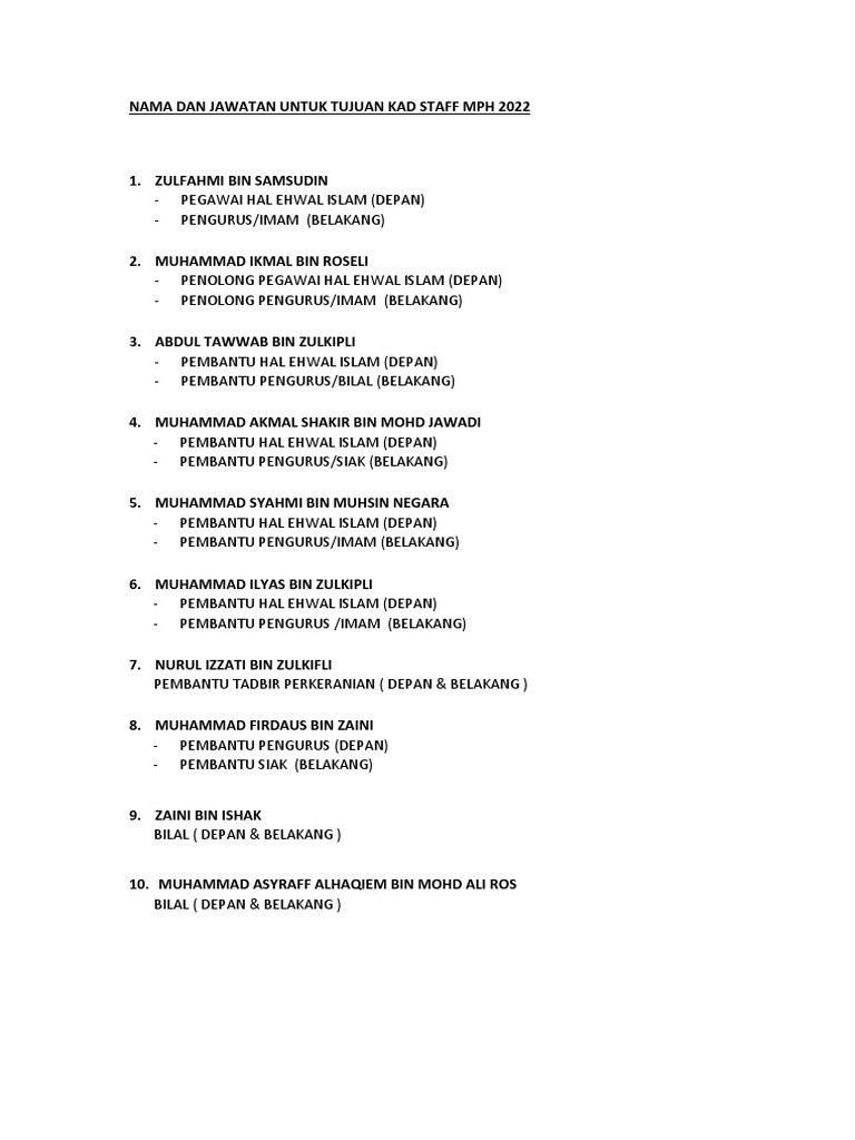 Id Kad Staff MPH 2022 | PDF