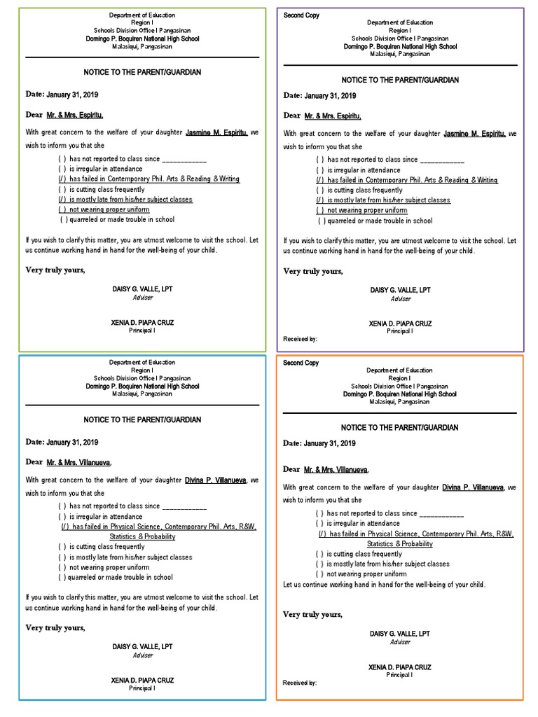 GC Form 4 Notice To The Parents | PDF | Youth | Social Institutions