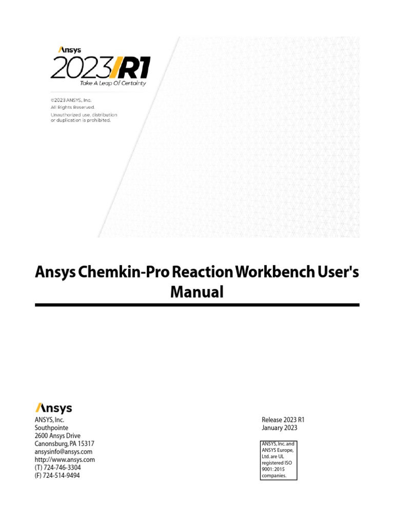 Ansys Chemkin-Pro Reaction Workbench Users Manual | PDF | Trademark | Reaction Rate Constant
