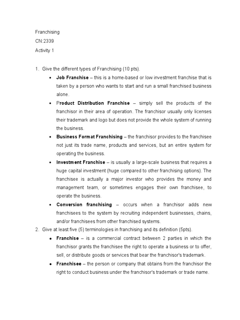 Franchising Activity 1 | PDF | Franchising | Common Law