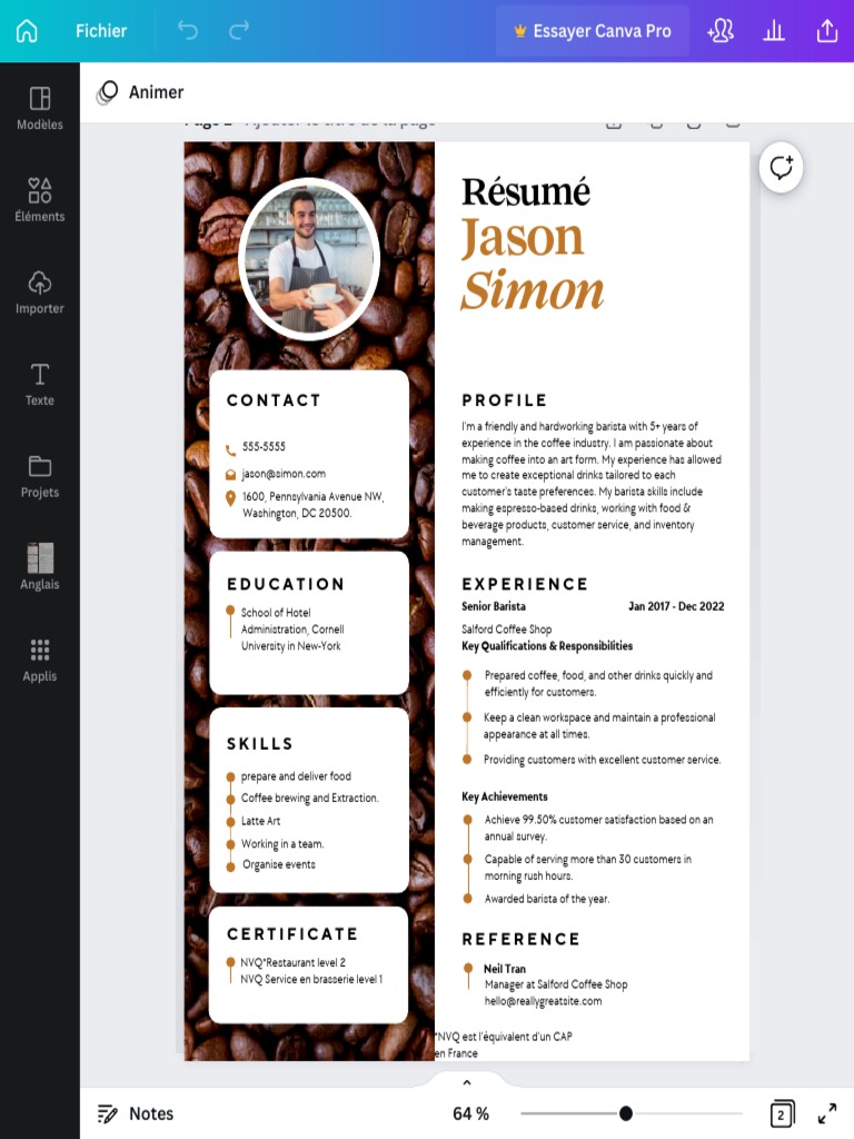 White and Brown Professional Barista Resume - A4 | PDF