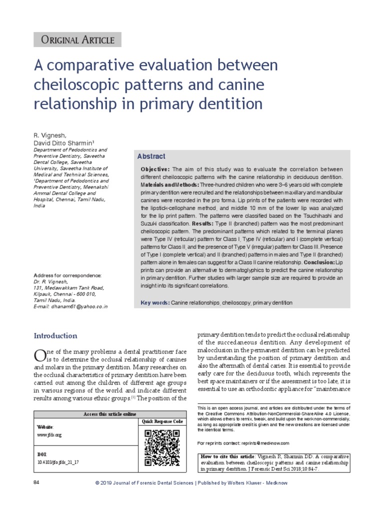 A Comparative Evaluation Between Cheiloscopic Patterns and Canine ...