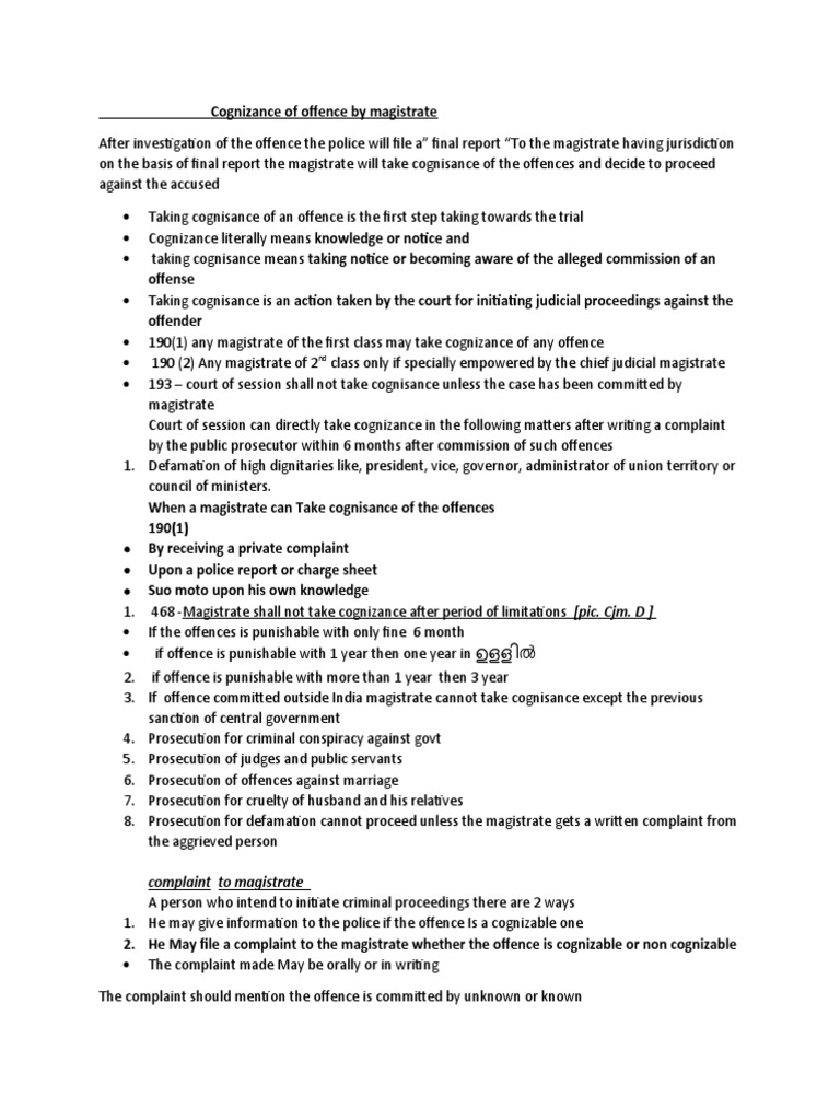 CRPC Assignment On Cognizance of Magistrate | PDF | Magistrate | Prosecutor