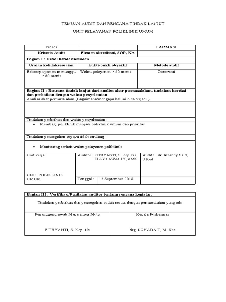 TEMUAN AUDIT DAN RENCANA TINDAK LANJUT | PDF