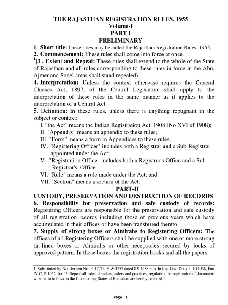 Registration Rules 1955 PART-I | PDF