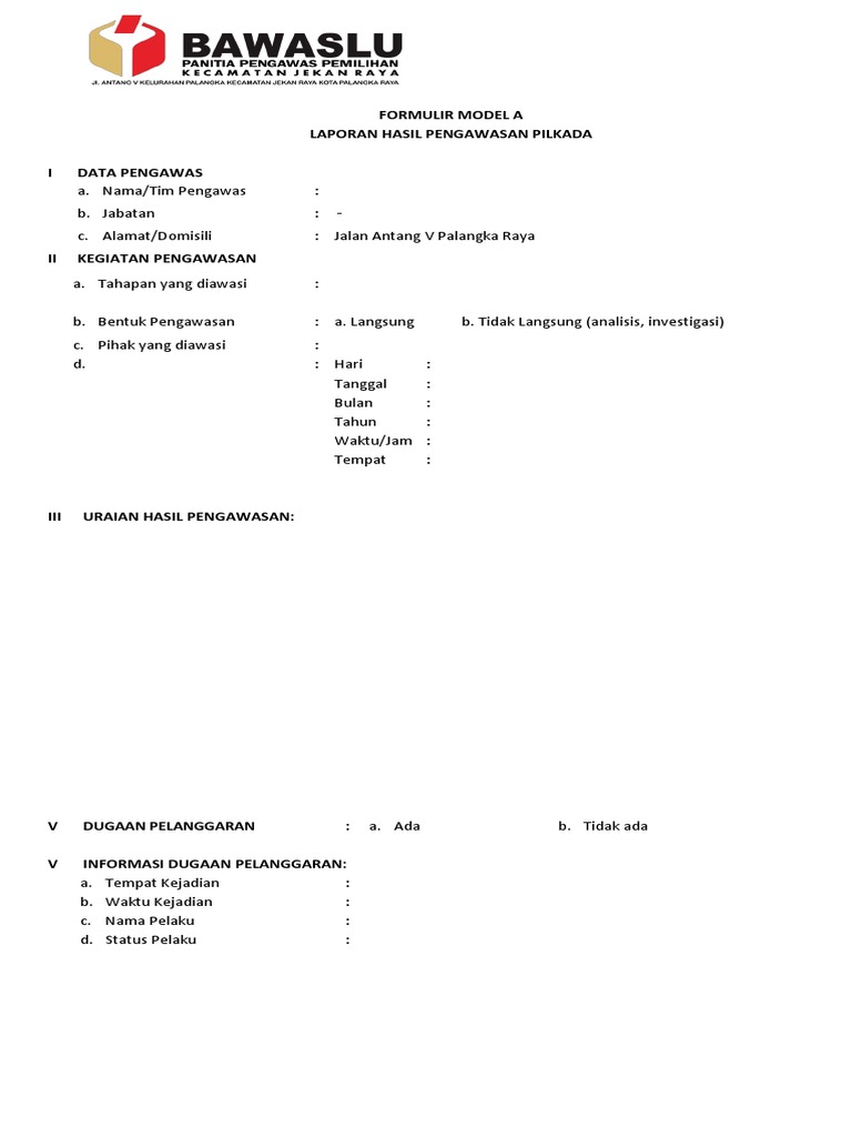 FORM A LAPORAN KOSONG | PDF